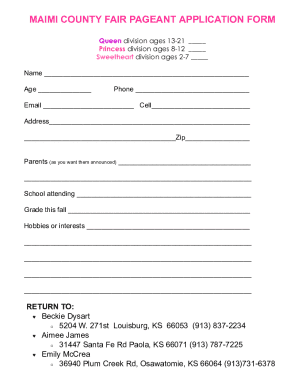 Fillable Online 2023 Miami County Fair Pageant Application Form for All ...