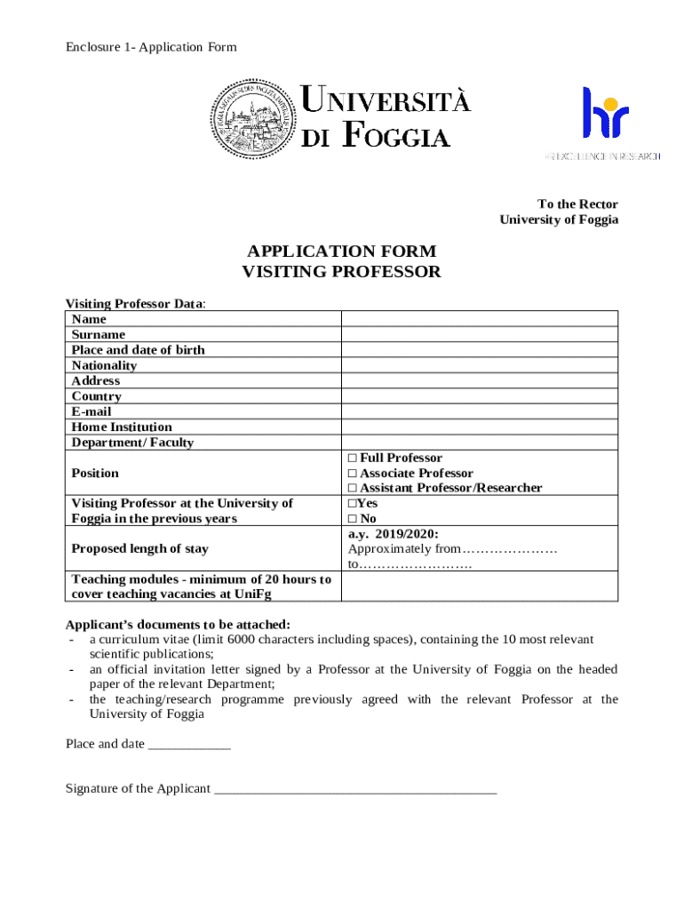 Visiting Professor Application Doc Template | pdfFiller