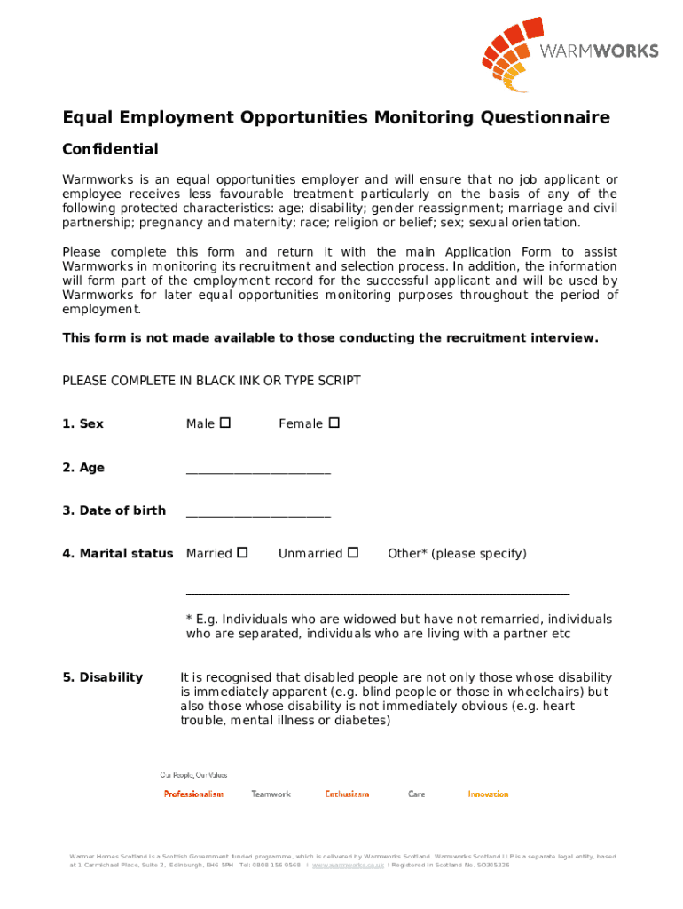 Equal Employment Opportunities Monitoring Questionnaire Doc Template ...