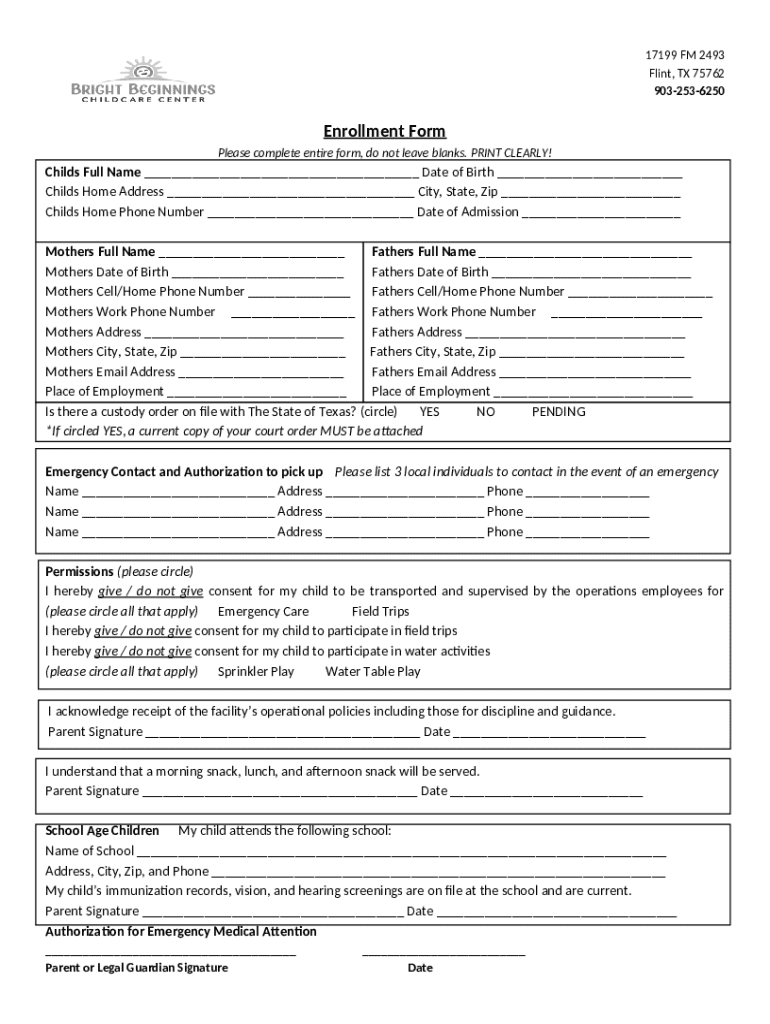 Enrollment Doc Template | pdfFiller