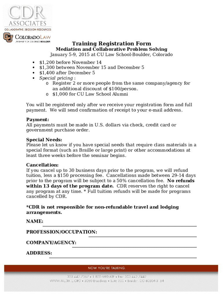 Training Registration - lawweb colorado Doc Template | pdfFiller