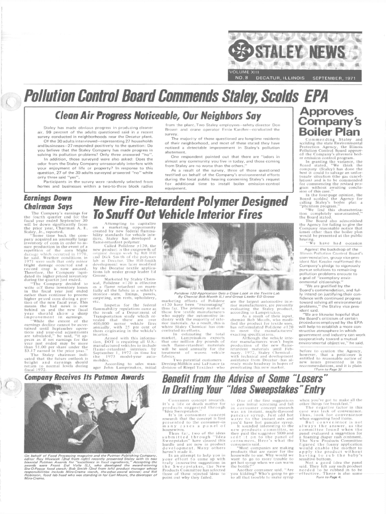 Fillable Online In a previous letter appearing in the Staley News we ...