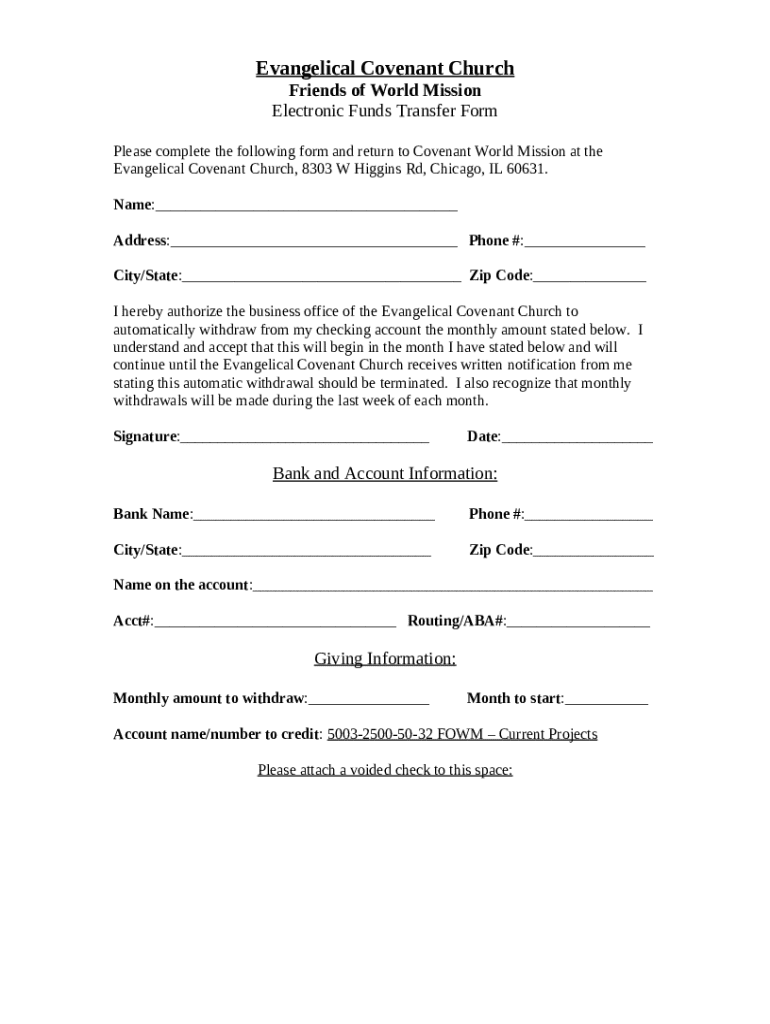 Electronic Funds Transfer Doc Template | pdfFiller