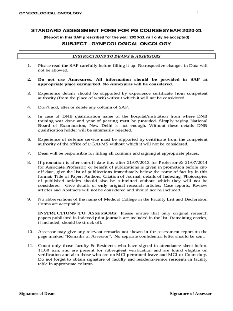Standard Assessment for Pg Courses Doc Template | pdfFiller