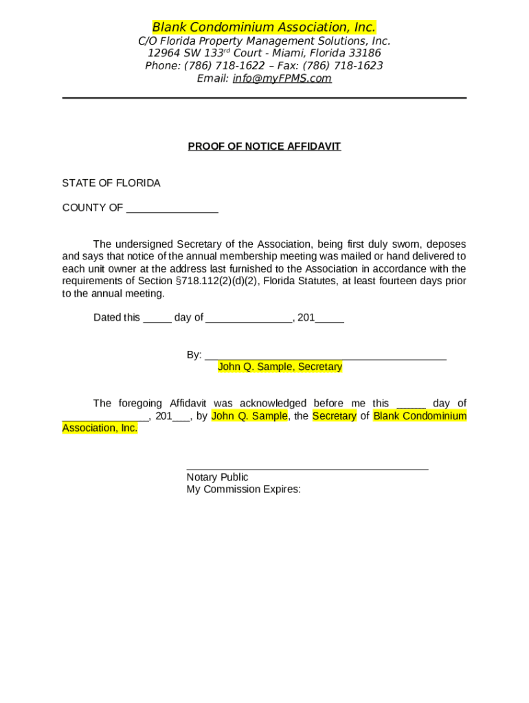 Proof of Notice Affidavit Doc Template | pdfFiller