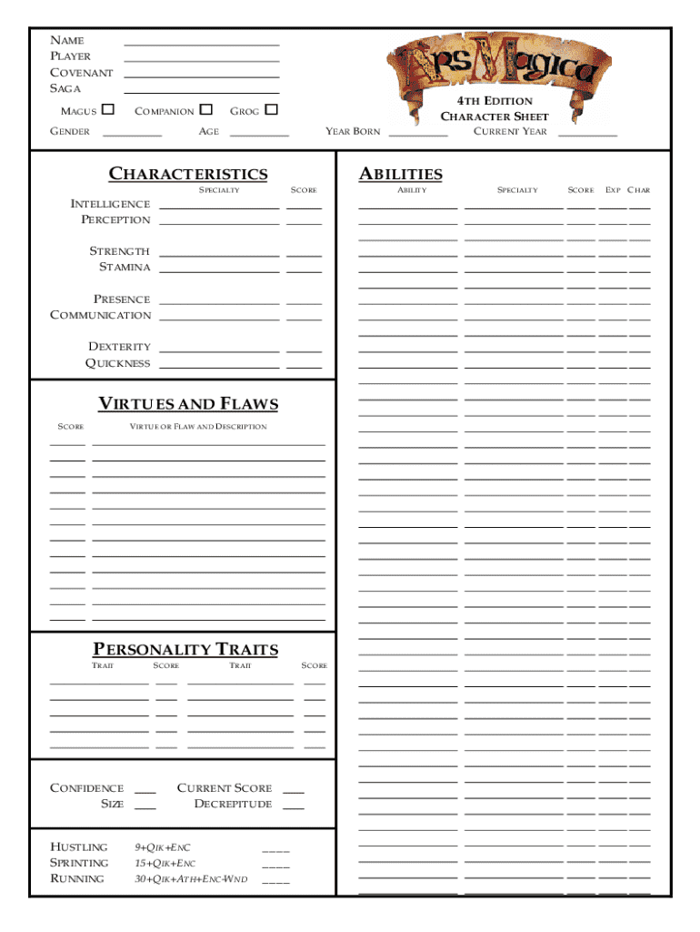Fillable Online Player Character Sheet - 4th Edition Roleplaying Game Fax Email Print - pdfFiller