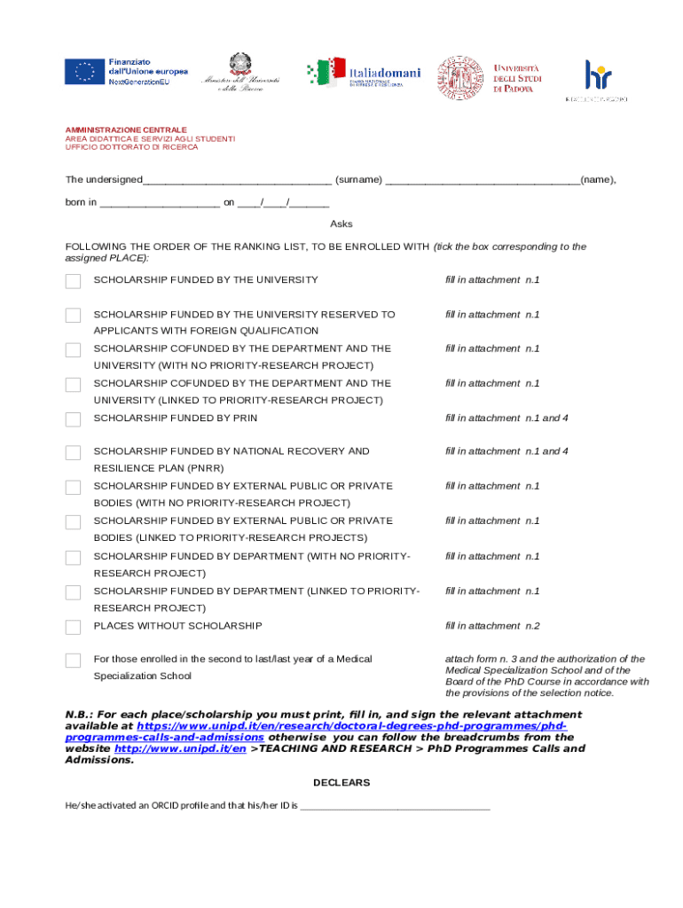 Phd Scholarship Enrollment Doc Template | pdfFiller