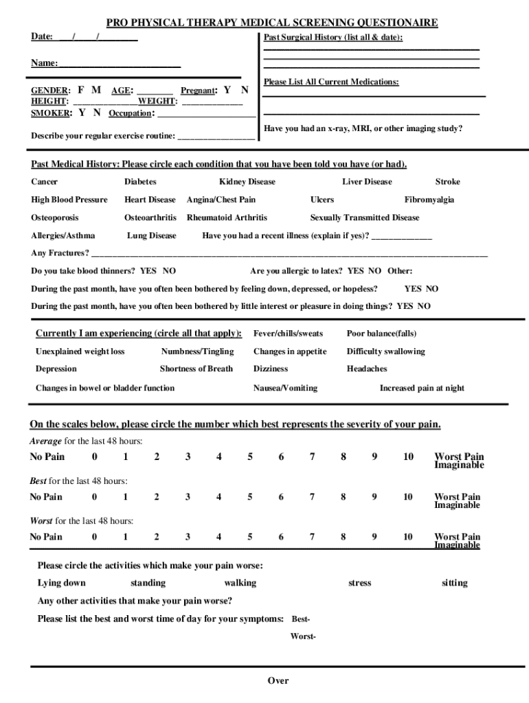 Fillable Online Medical History Form - Physical Therapy Works Fax Email ...