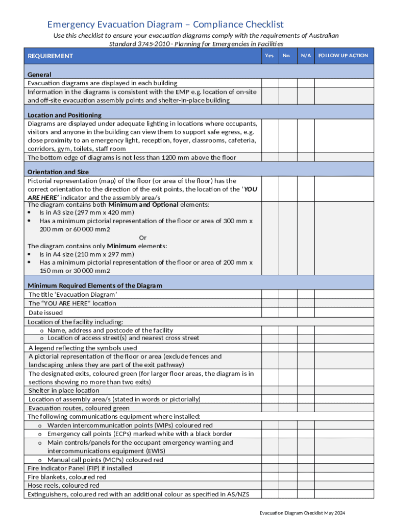 Emergency Evacuation Diagram Compliance Checklist - Blank Fillable ...