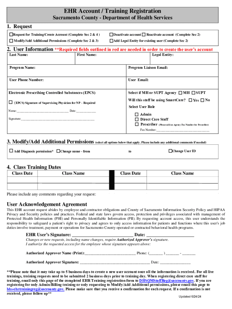 Fillable Online Ehr Account Training Registration 2024 - Sacramento ...