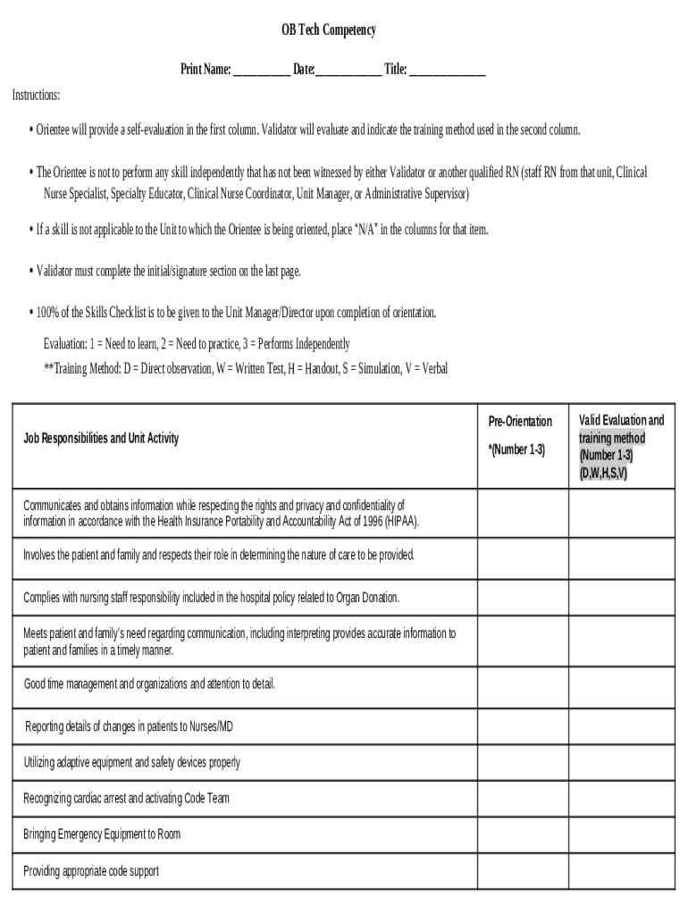 Ob Tech Competency Doc Template | pdfFiller