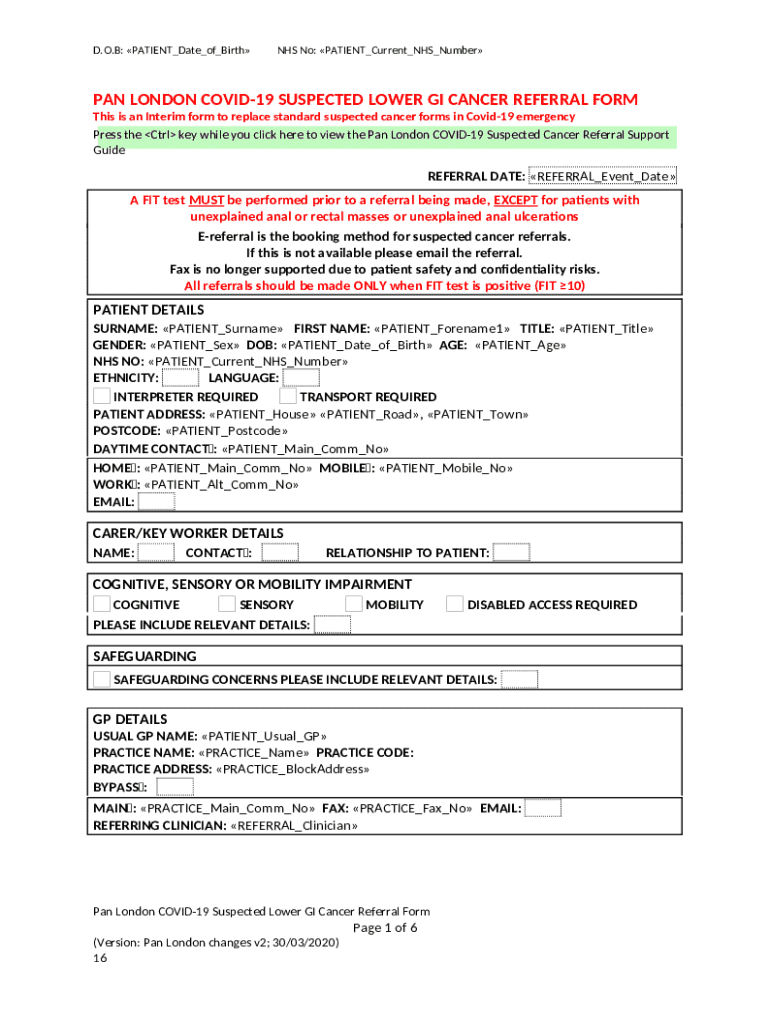 Pan London Covid-19 Suspected Lower Gi Cancer Referral Doc Template ...