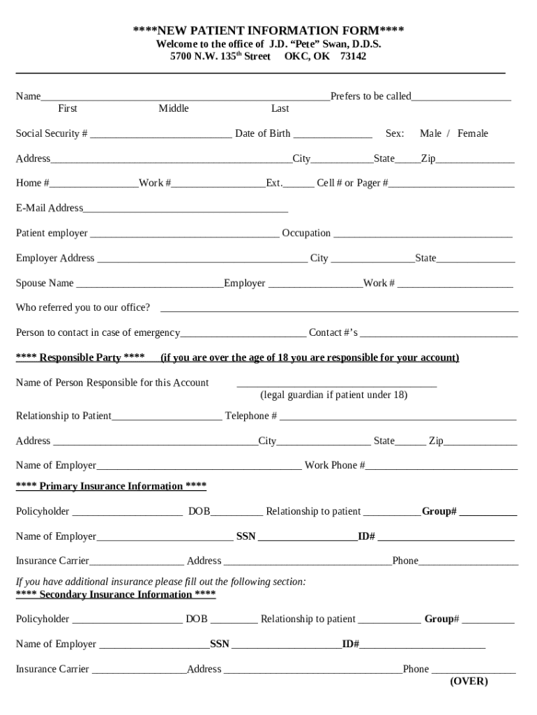 New Patient Ination Doc Template | pdfFiller