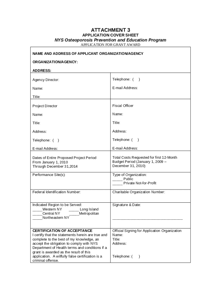 Application Cover Sheet - health ny Doc Template | pdfFiller
