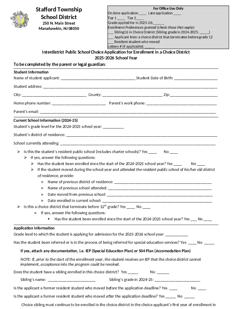 Interdistrict Public School Choice Application Doc Template | pdfFiller