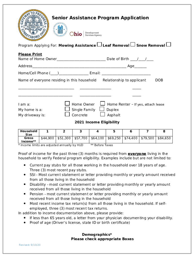 Senior Assistance Program Application Doc Template | pdfFiller