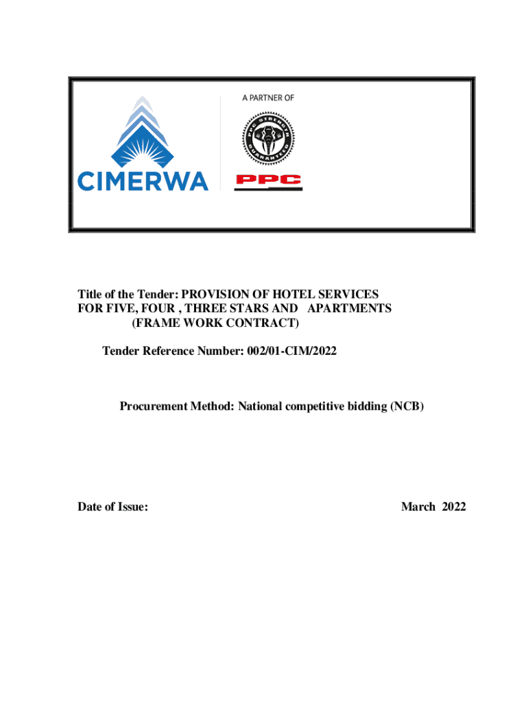 Fillable Online Provision of Hotel Services Tender 2022 - Cimerwa Fax ...