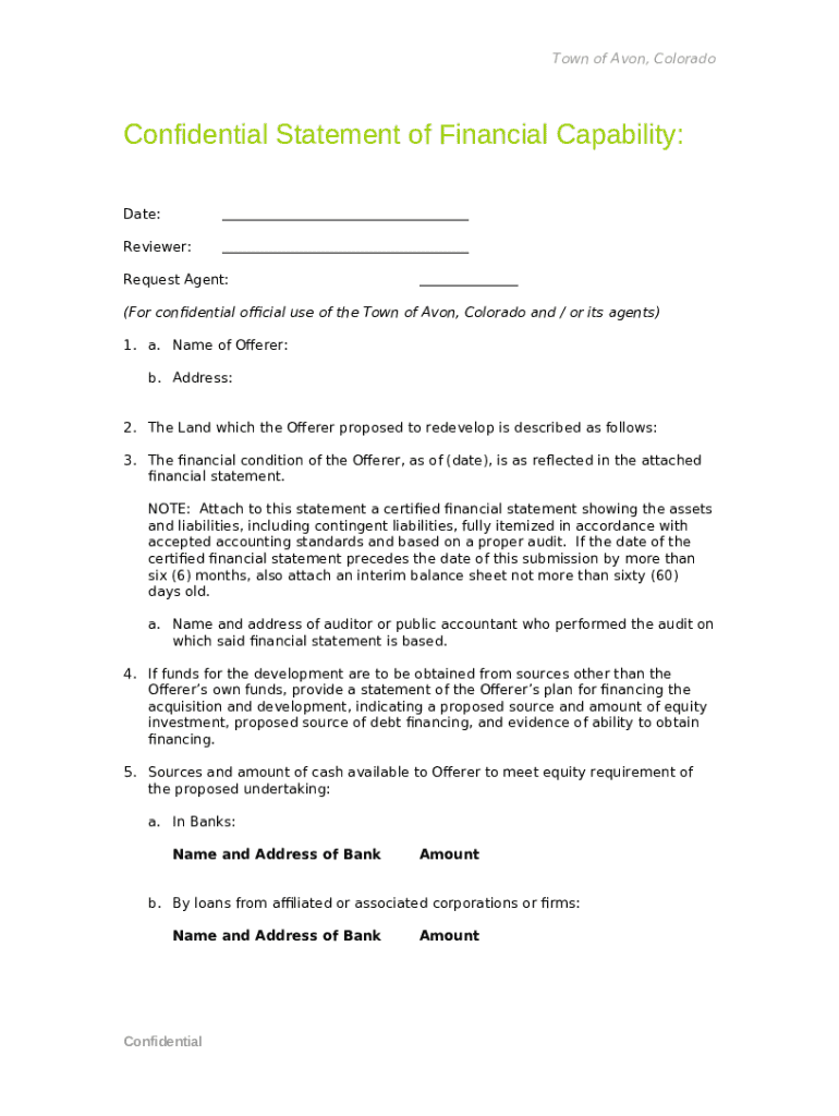 Confidential Statement of Financial Capability Doc Template | pdfFiller