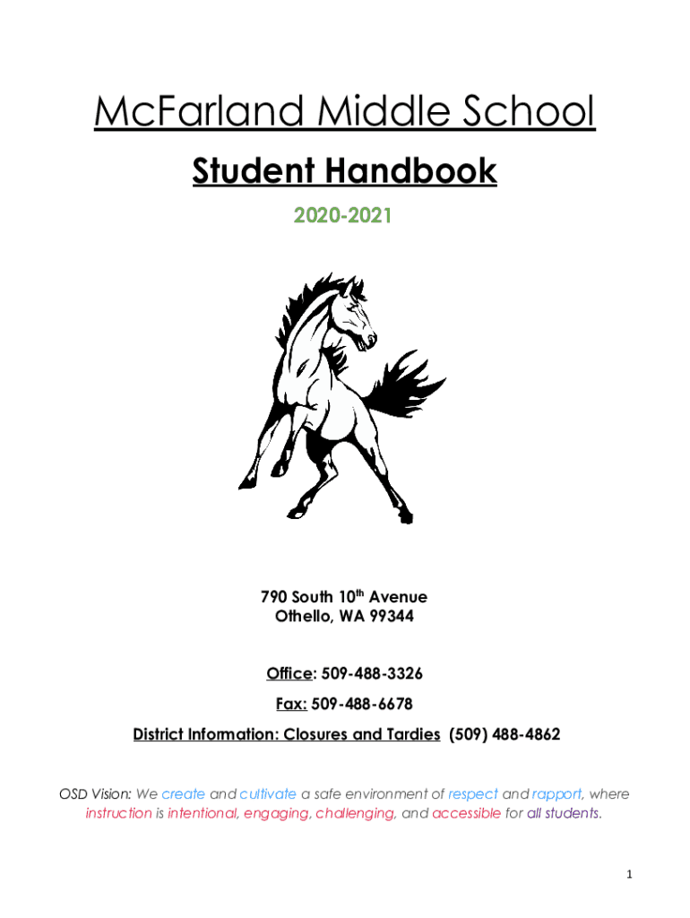 Fillable Online Mcfarland Middle School Student Handbook 2020-2021 Fax Email Print - pdfFiller