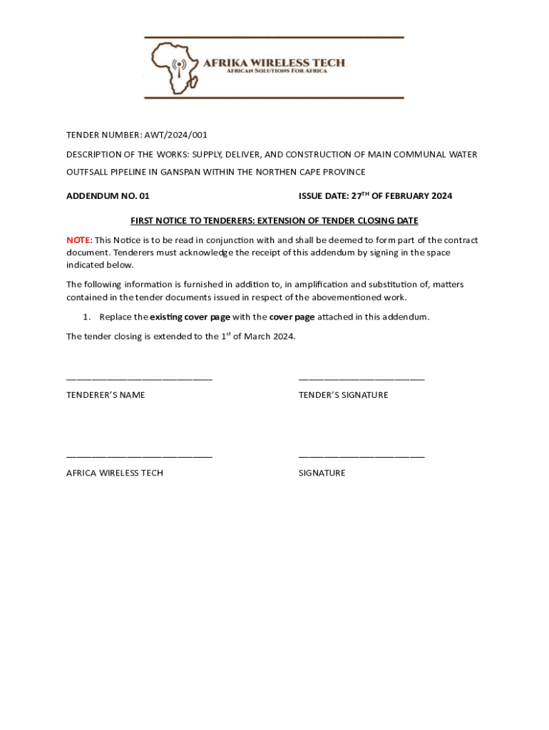 Fillable Online Supply and Construction of Water Outfall Pipeline ...
