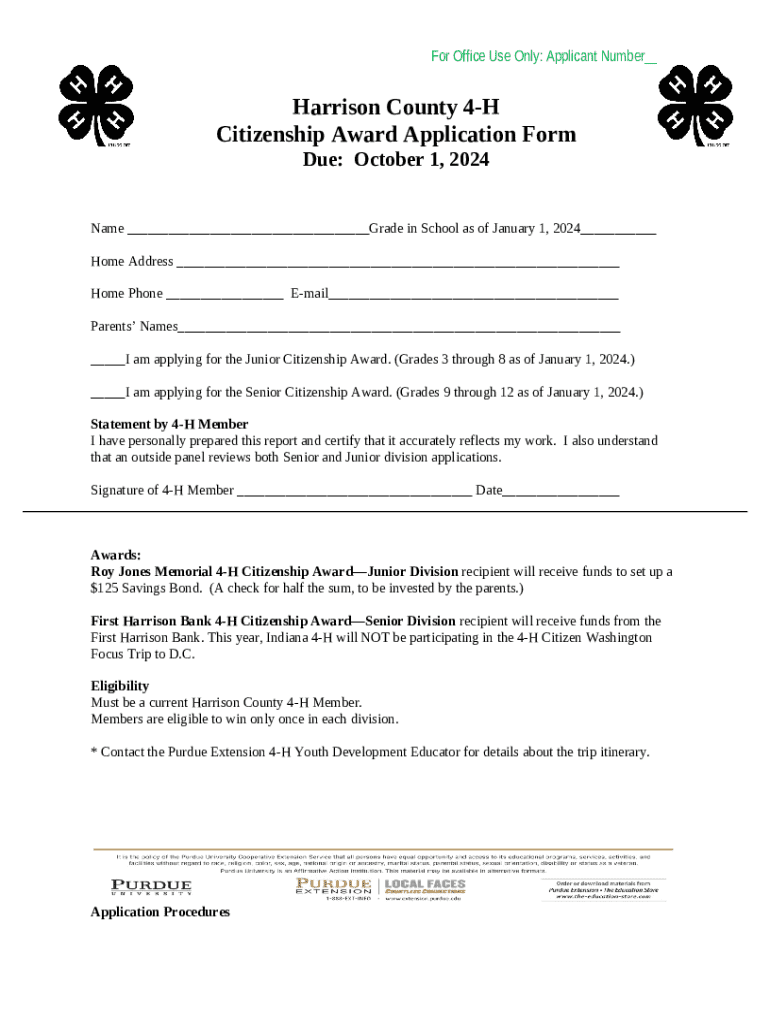 Harrison County 4-h Citizenship Award Application - extension purdue ...