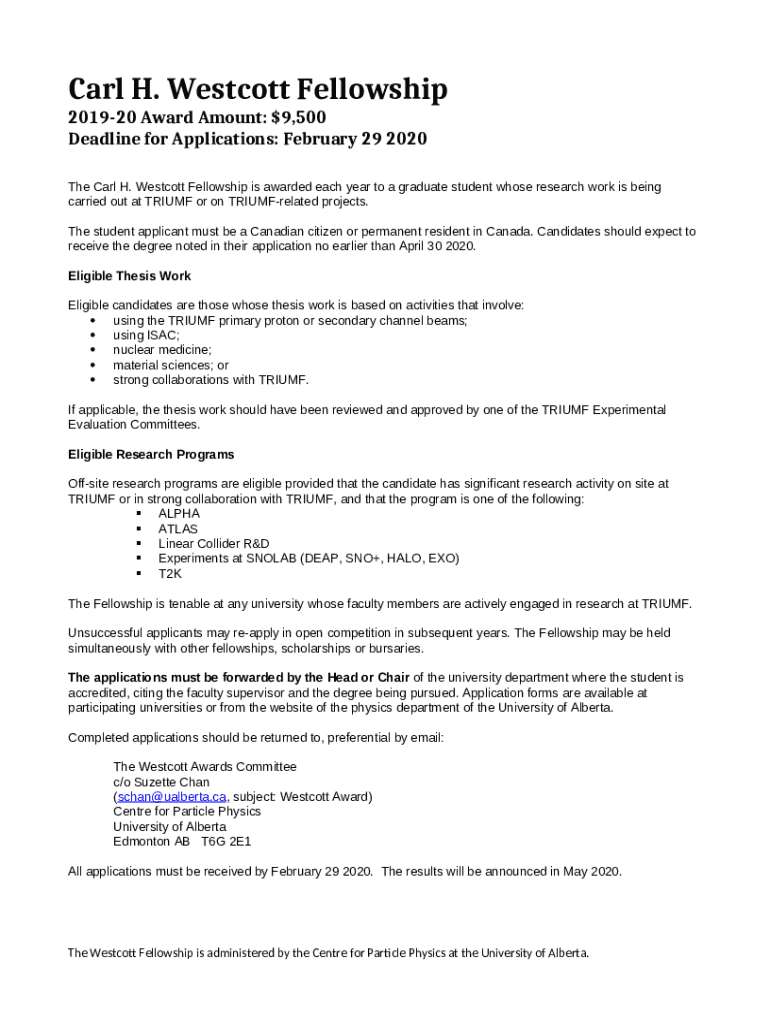 Carl H. Westcott Fellowship Doc Template | pdfFiller