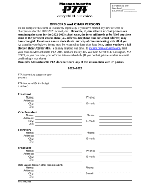 Massachusetts Pta Officers and Chairpersons Doc Template | pdfFiller