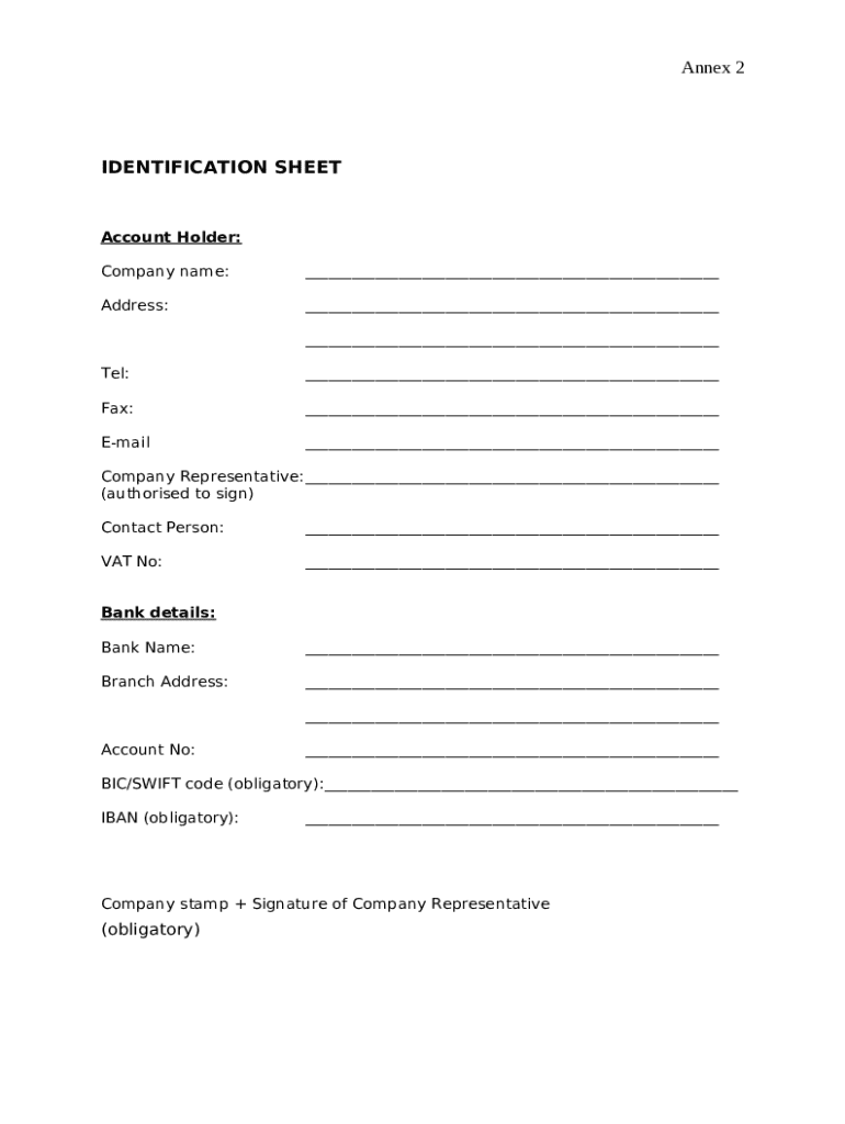 Identification Sheet Doc Template | pdfFiller