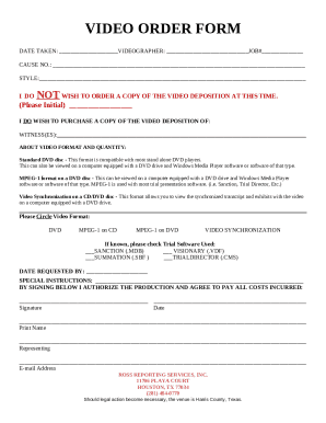 Video Order Doc Template | pdfFiller