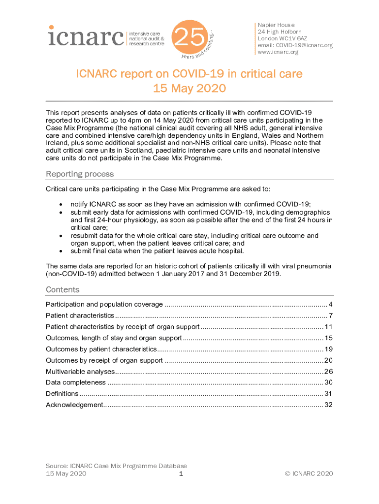 Fillable Online ICNARC report on COVID-19 in critical care 15 May 2020 ...