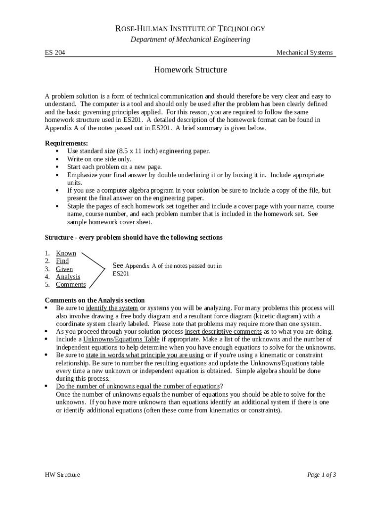 Homework Structure Doc Template | pdfFiller