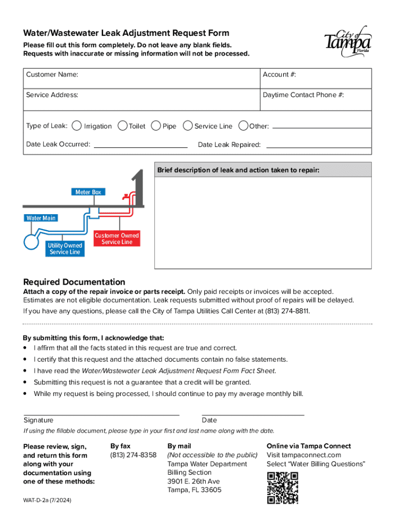 Fillable Online Water Wastewater Leak Adjustment Request form. Leak Adjustment Request Form Fax ...