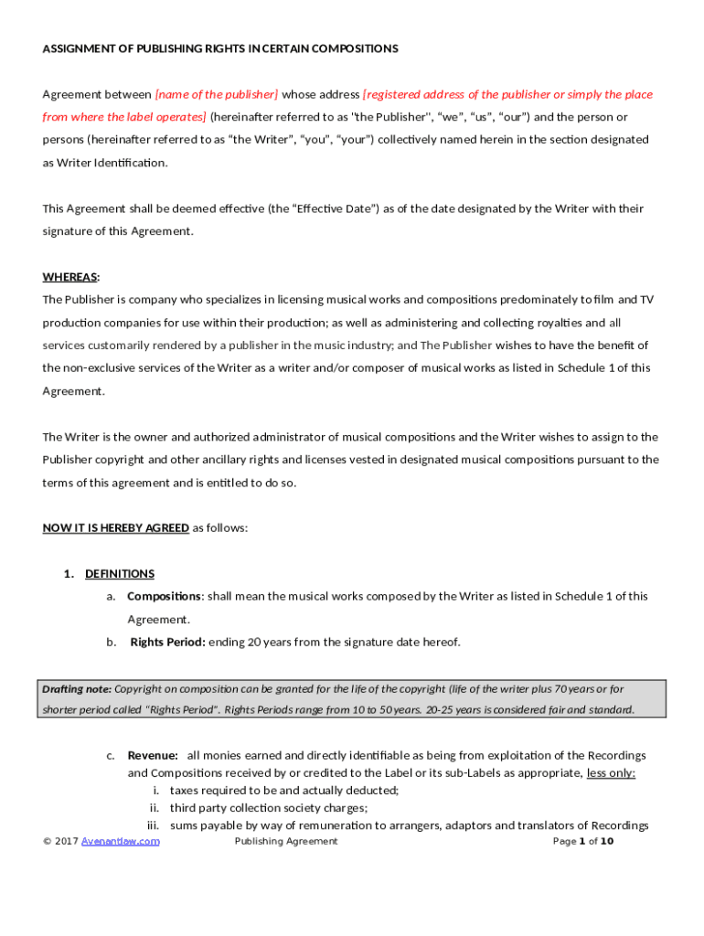 ASSIGNMENT OF PUBLISHING RIGHTS Sample Clauses Doc Template | pdfFiller