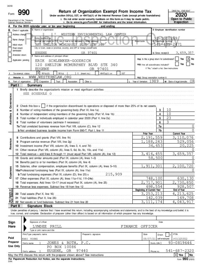 Fillable Online 2020 Form 990: Return of Organization Exempt From ...