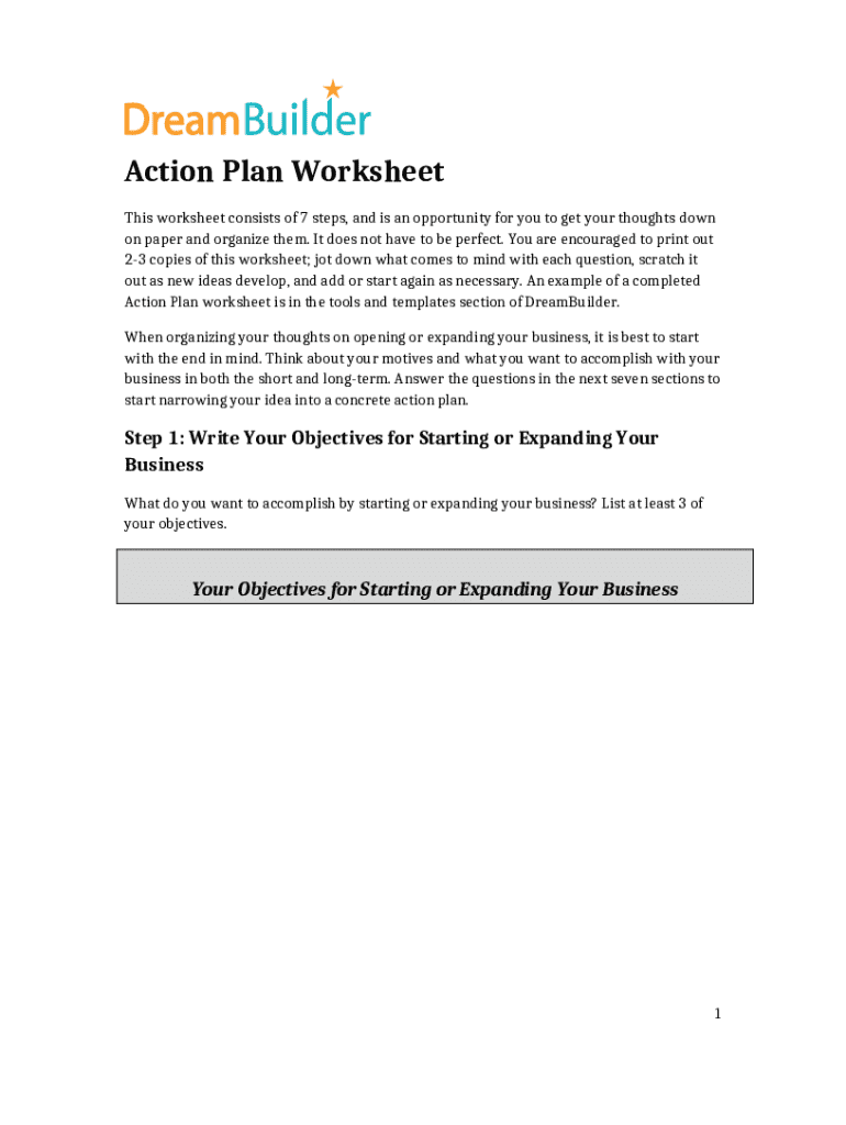 Action Plan Worksheet Doc Template | pdfFiller