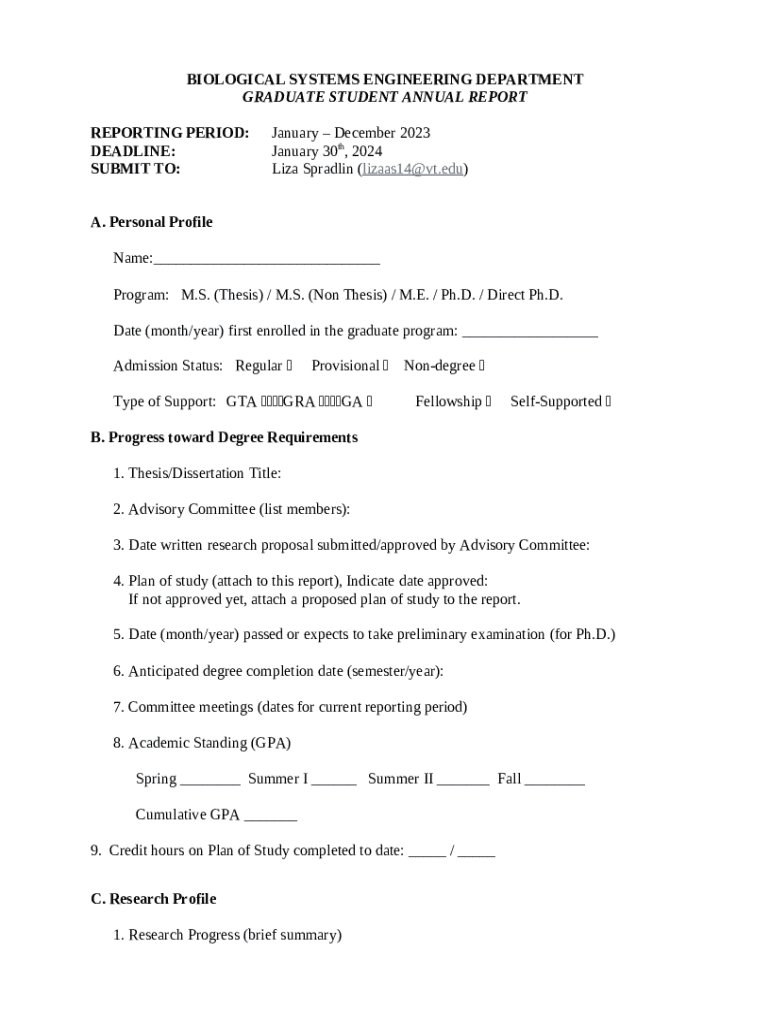 Graduate Student Annual Report Doc Template | pdfFiller