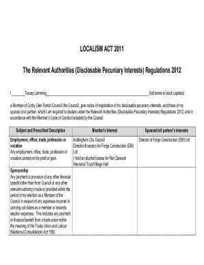 Fillable Online Disclosable Pecuniary Interests Registration 2012 ...