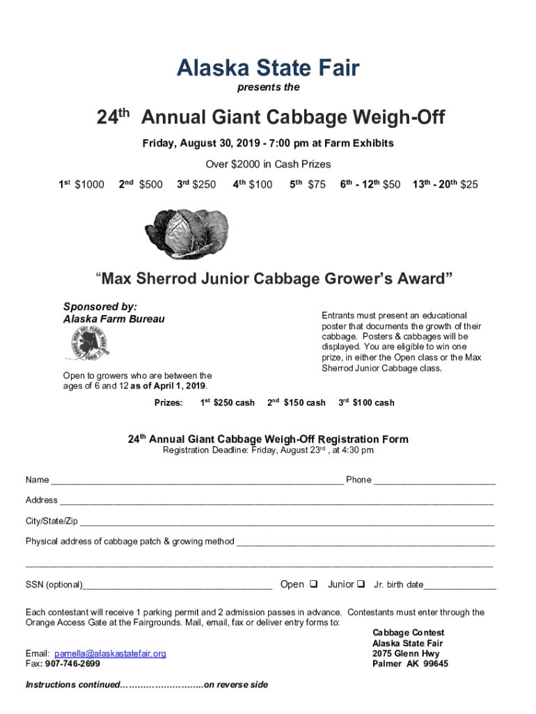 Fillable Online 24th Annual Giant Cabbage Weigh-off - Alaska State Fair ...