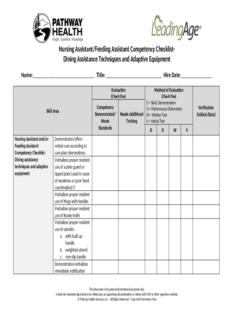 Nursing Assistant/feeding Assistant Competency Checklist Doc Template ...