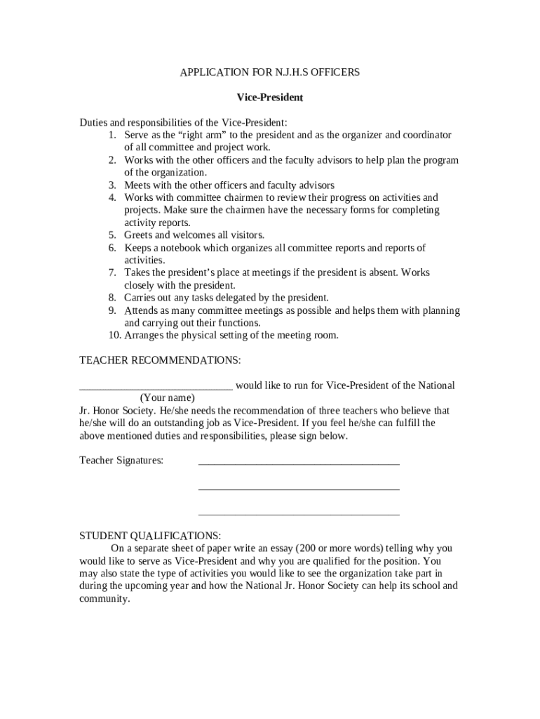 Application for N.j.h.s Officers Doc Template | pdfFiller