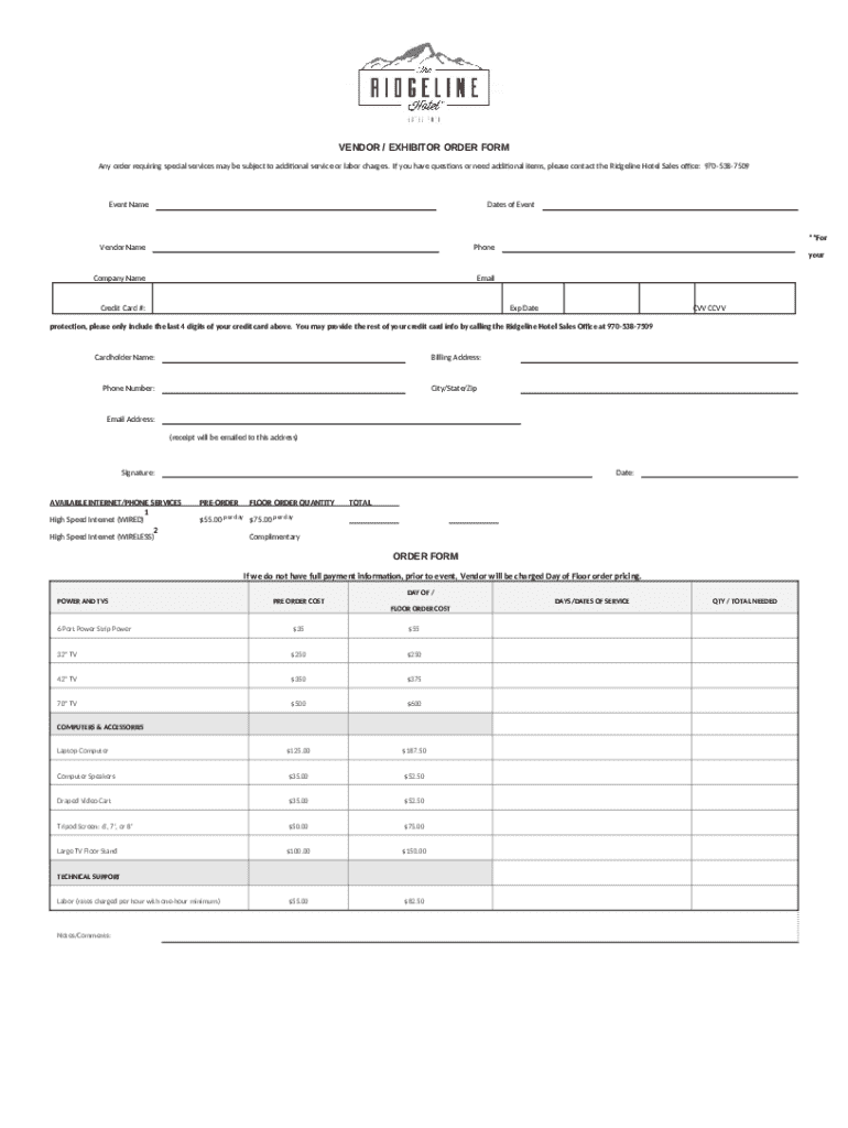 Vendor / Exhibitor Order Doc Template | pdfFiller