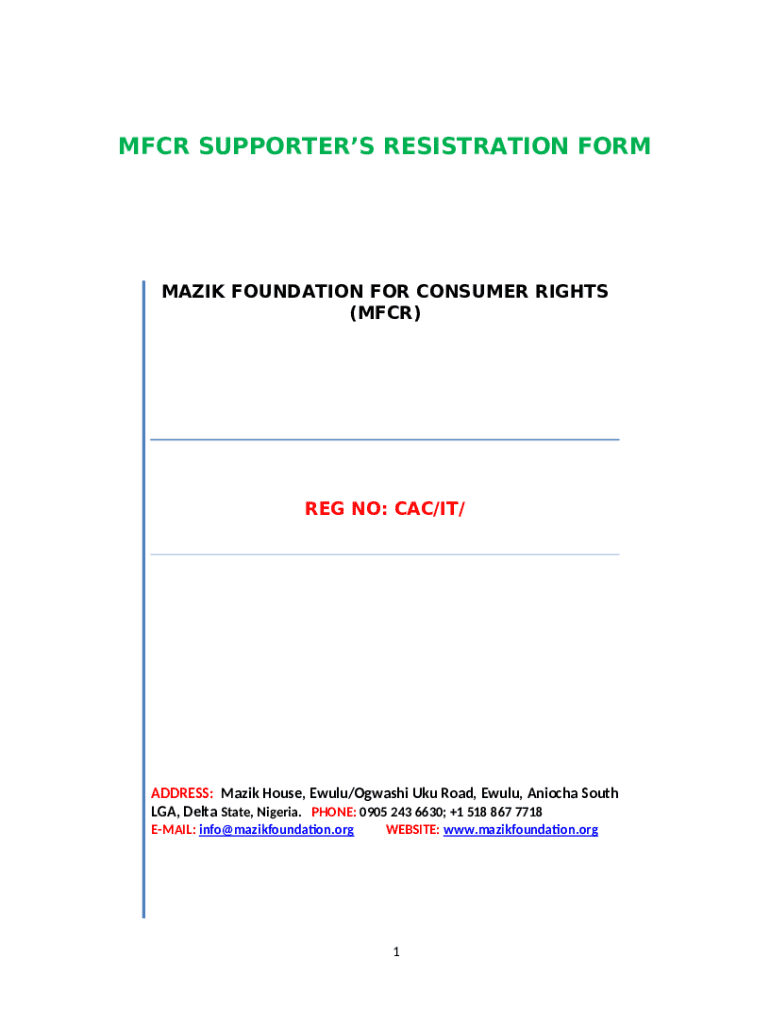 Mfcr Supporter’s Registration Doc Template | pdfFiller