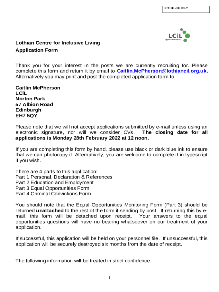 Lothian Centre for Inclusive Living Application Doc Template | pdfFiller