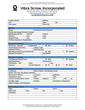 Vibras Srew Application Data Sheet Doc Template | pdfFiller