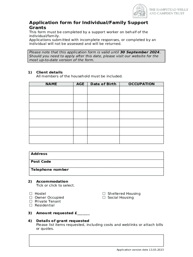 Application for Individual/family Support Grants Doc Template | pdfFiller