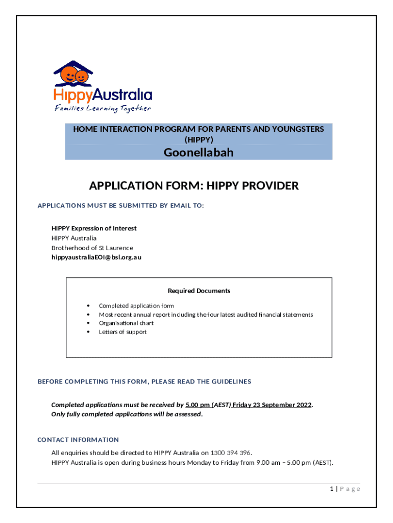 Hippy Provider Expression of Interest Application Doc Template | pdfFiller