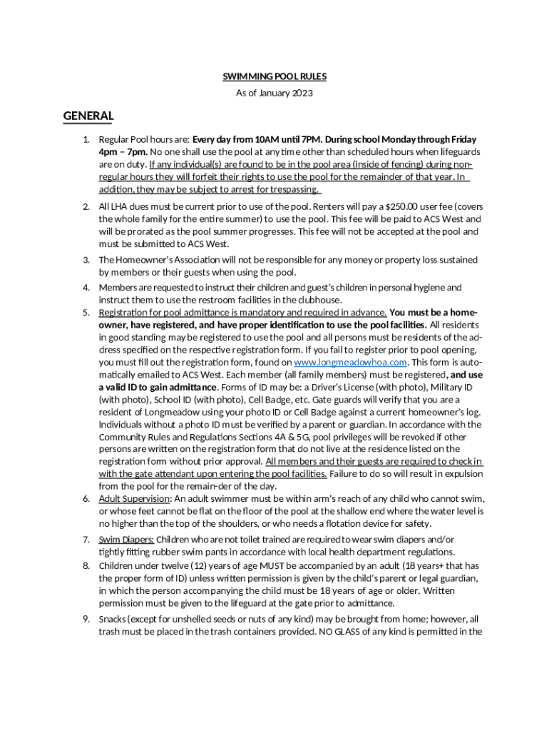 Swimming Pool Rules Doc Template | pdfFiller