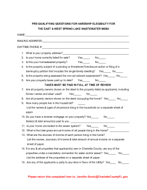 Fillable Online Pre-qualifying Questions for Spring Lake Wastewater Hardship Eligibility 2022 ...