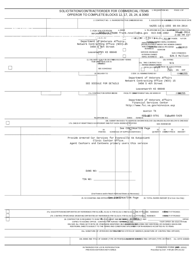 Sf 1449 Solicitation/contract/order for Commercial Items Doc Template ...