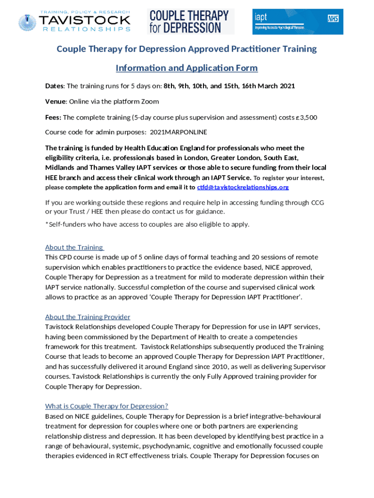 Couple Therapy for Depression Approved Practitioner Training Doc Template | pdfFiller